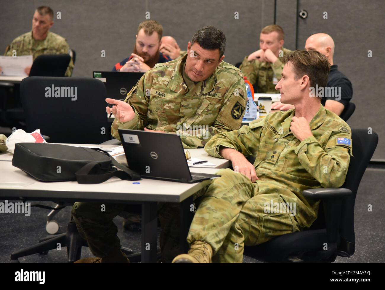 Col. Jackie Kaina, left, of Army Futures Command speaks to Lt. Col ...
