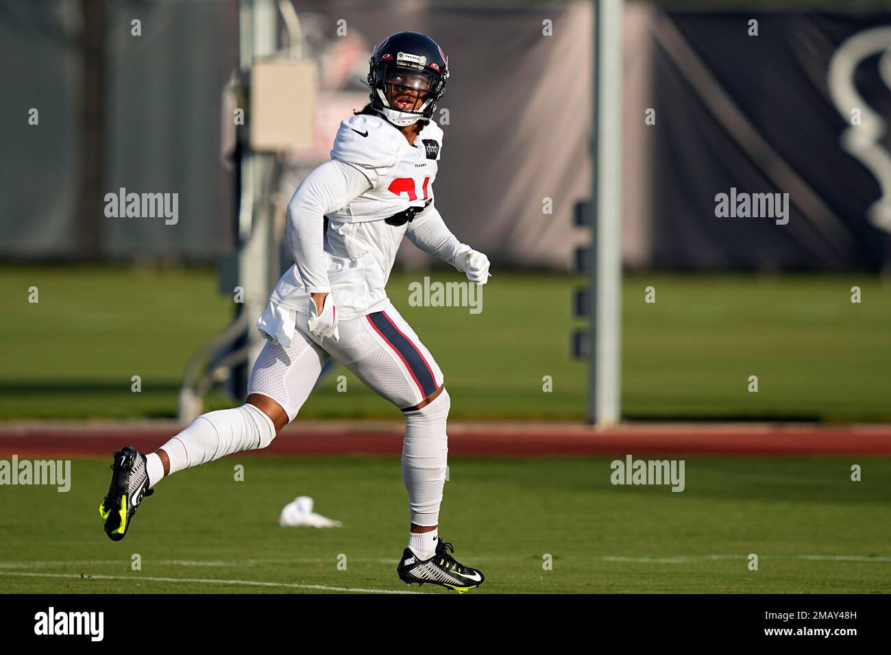 Houston Texans defensive back Derek Stingley Jr. takes part in a drill during an NFL football ...