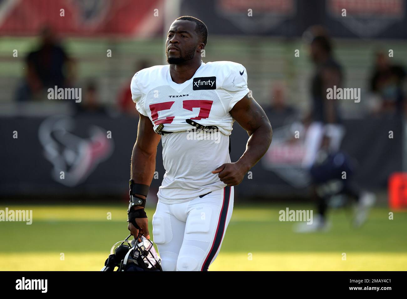 Houston Texans linebacker Kevin Pierre-Louis walks onto the field for ...