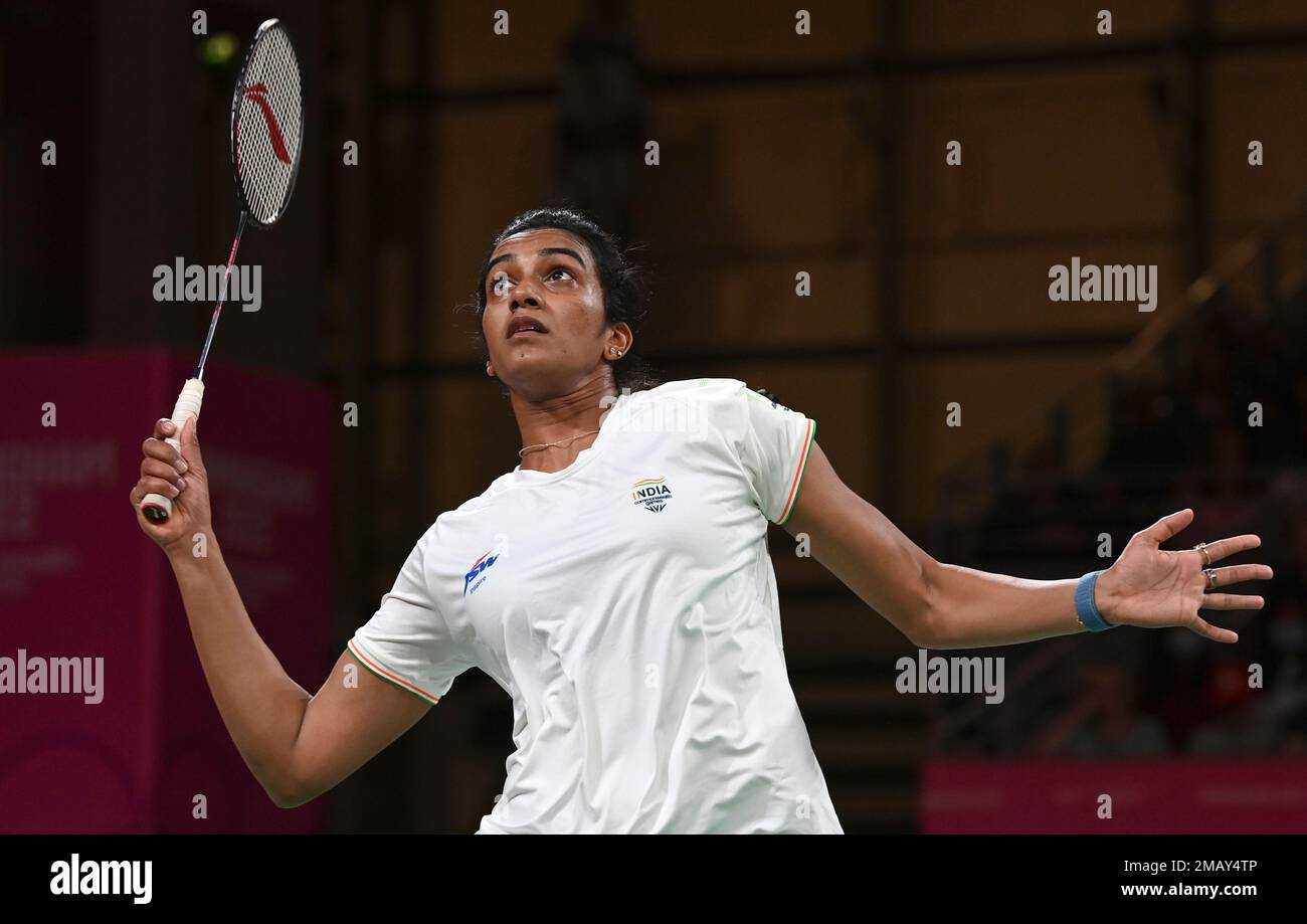 India's Venkata Sindhu Pusarla competes during the Badminton Women's ...