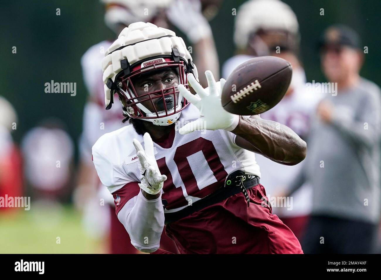 Washington Commanders fullback Alex Armah catches ball during practice ...
