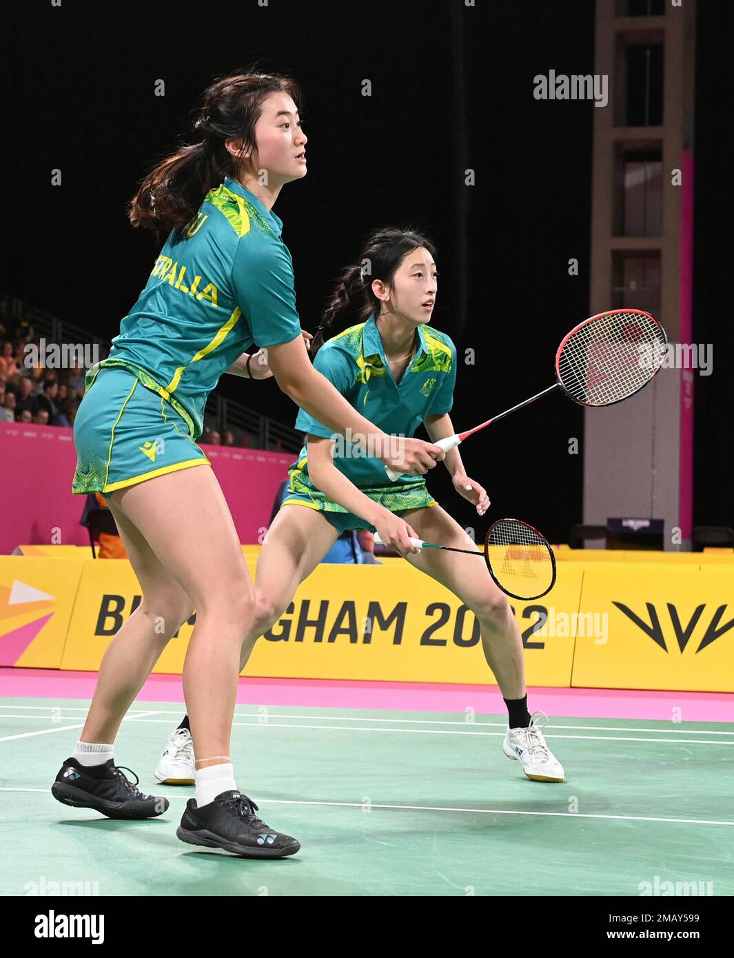 Australia's Kaitlyn Ea and Australia's Angela Yu during the Badminton ...