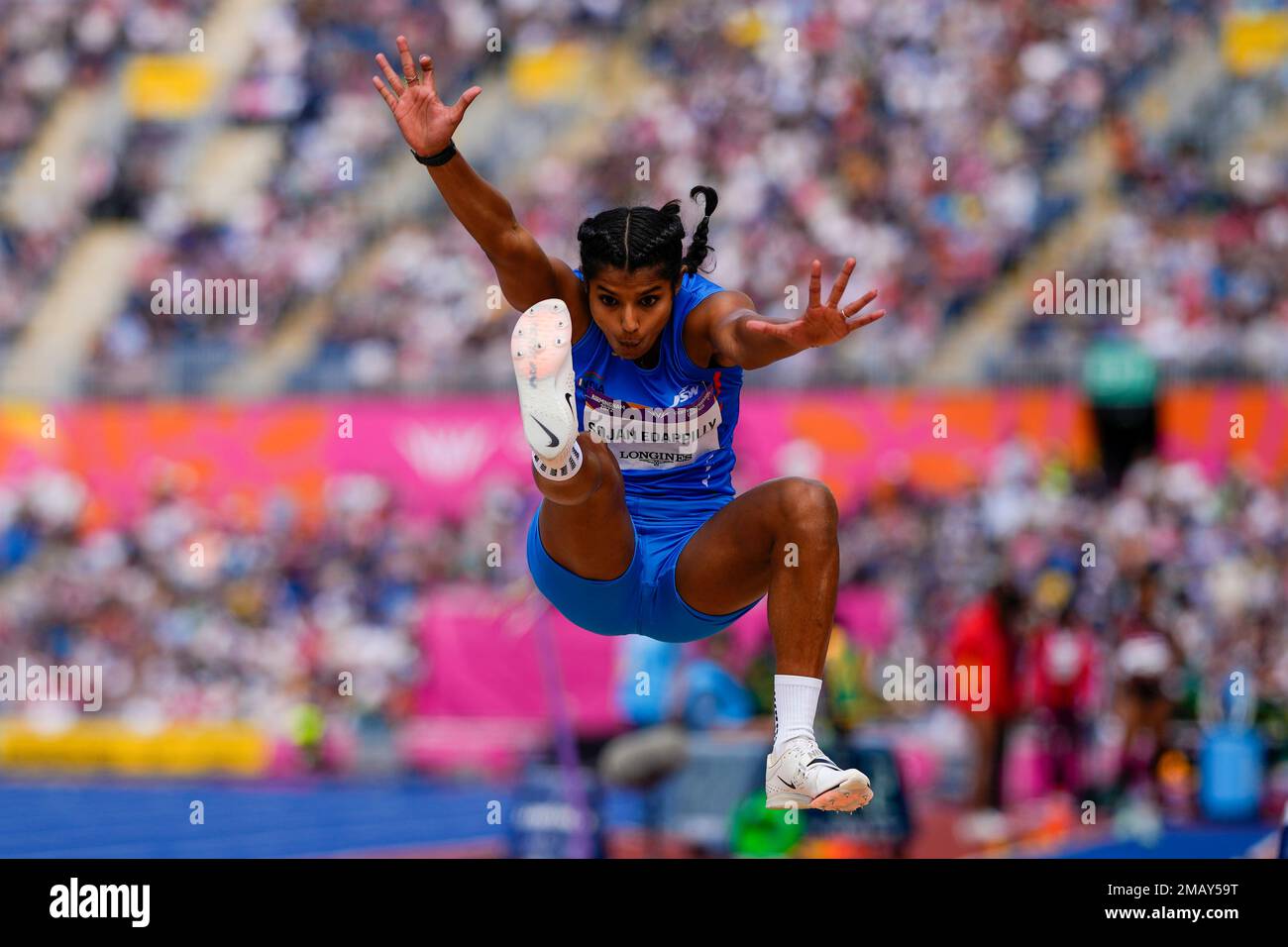 Ancy Sojan Edappilly of India competes in the women's long jump ...