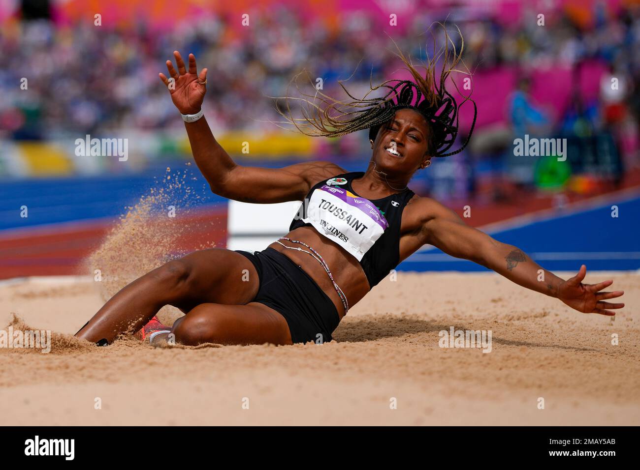 Mariah Toussaint of Dominica competes in the women's long jump ...
