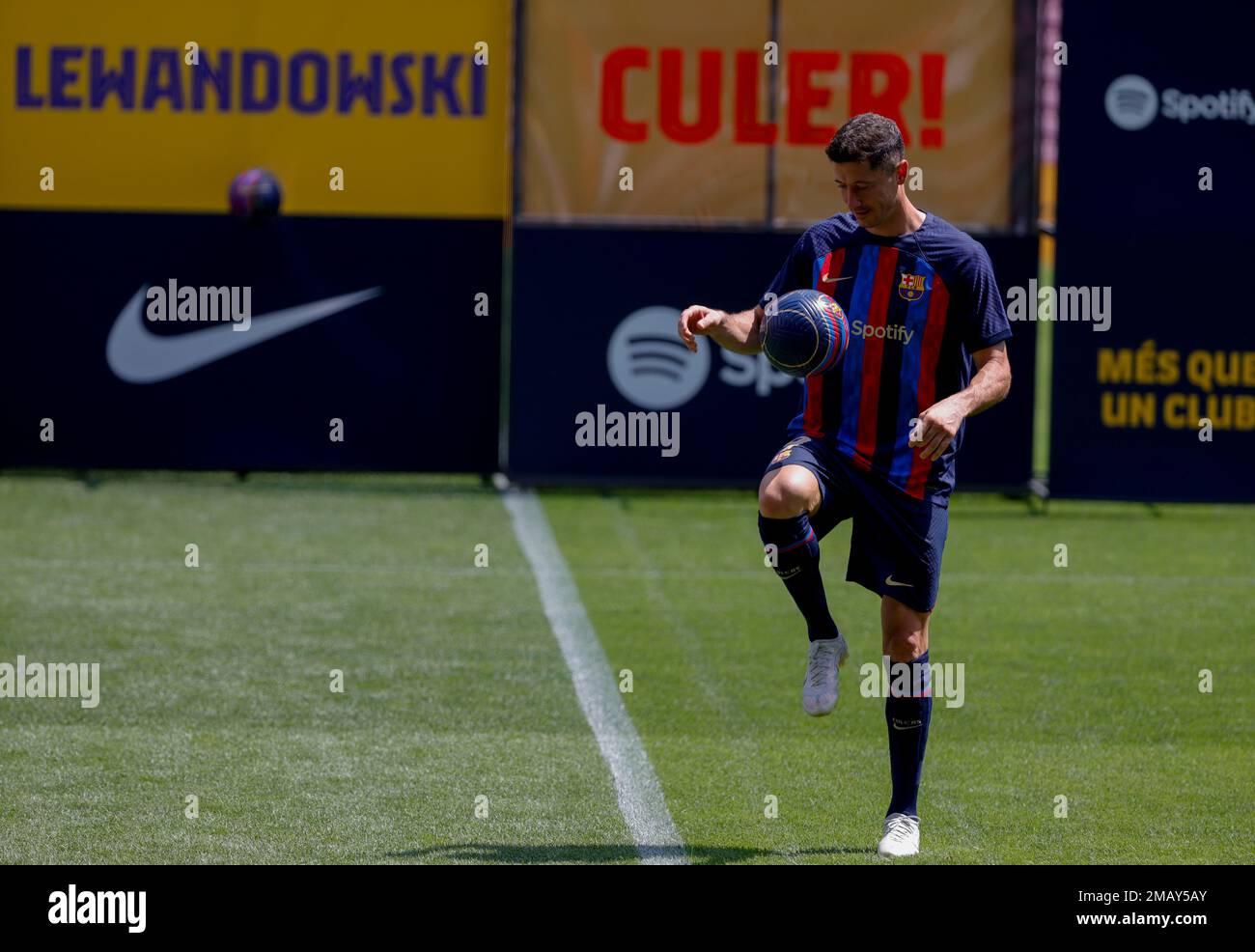 Polish forward Robert Lewandowski controls the ball during the official ...
