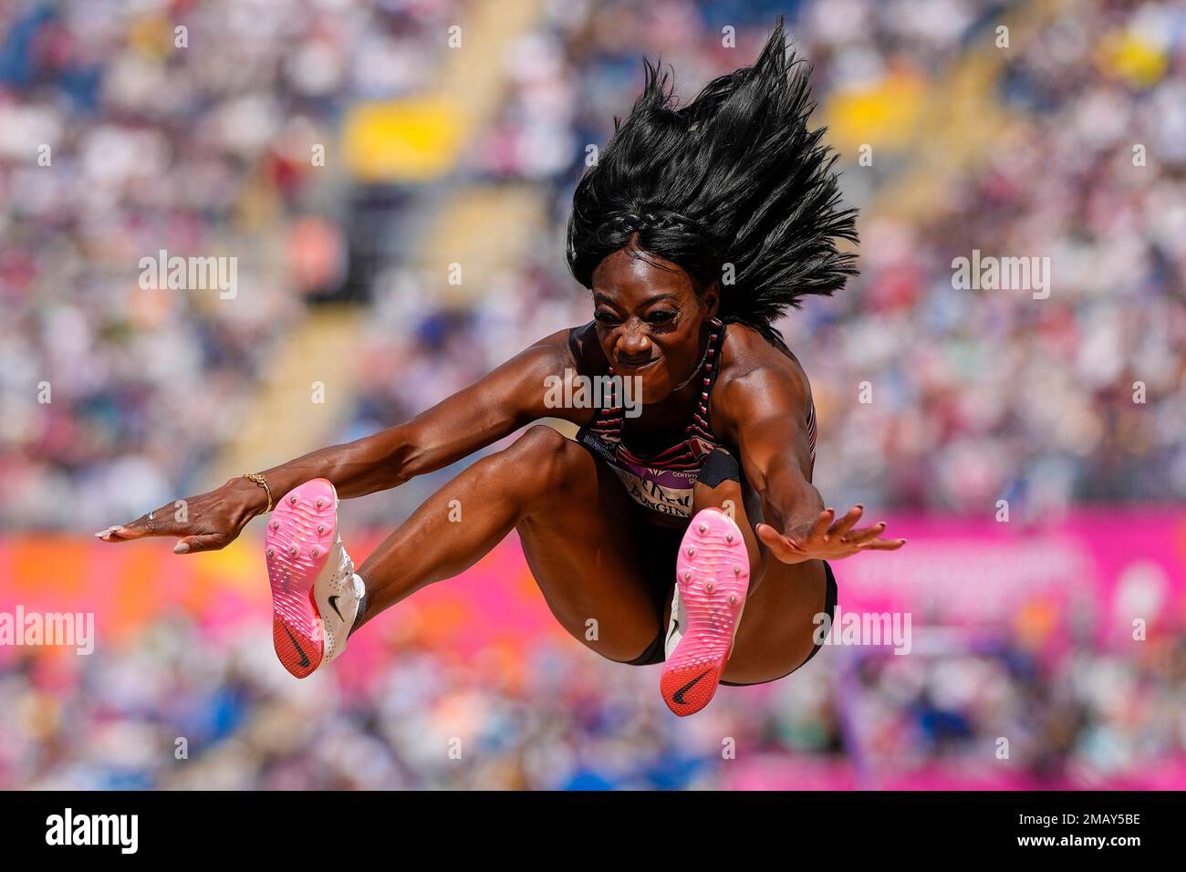Christabel Nettey of Canada competes in the women's long jump ...