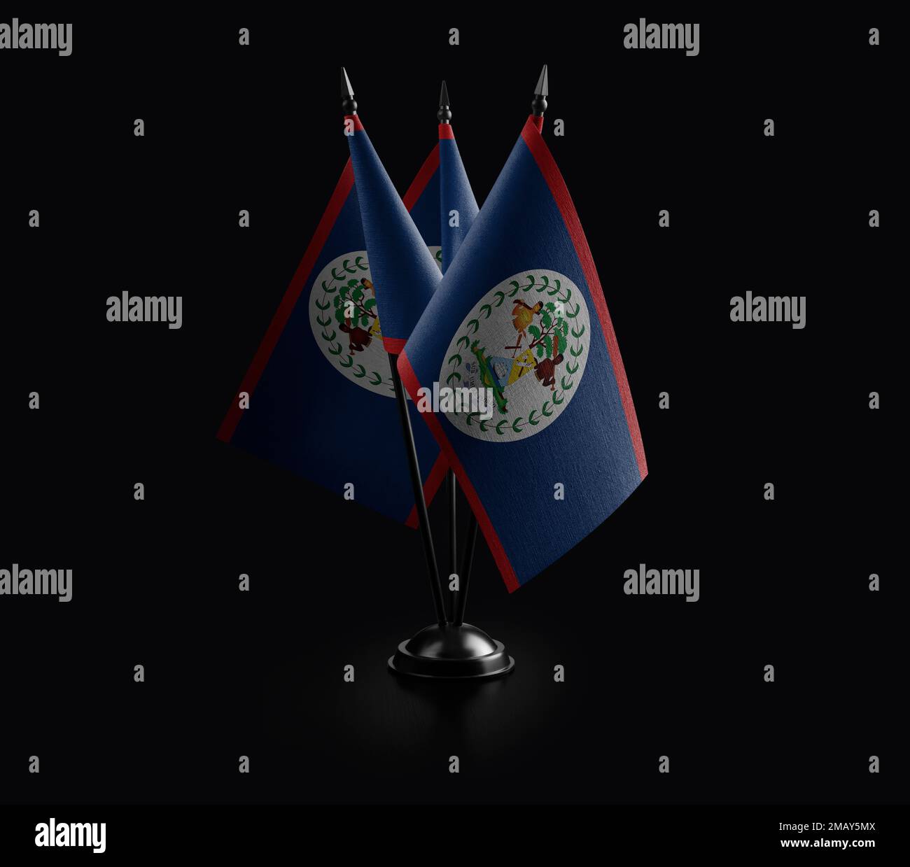 Small national flags of the Belize on a black background Stock Photo ...