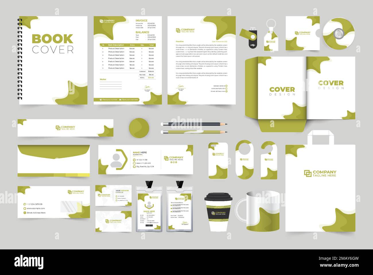 Modern business advertisement stationery template collection with green ...