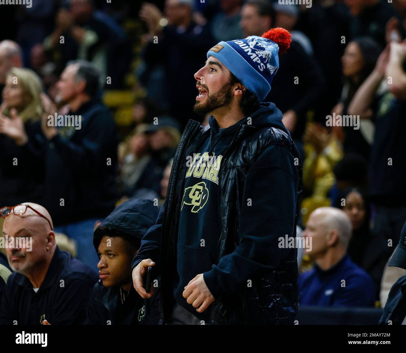 Boulder, CO, USA. 19th Jan, 2023. A Colorado fan cheers on his team in ...