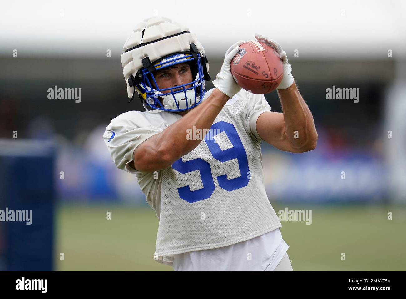 Los Angeles Rams linebacker Jacob Hummel (59) participates in drills at ...