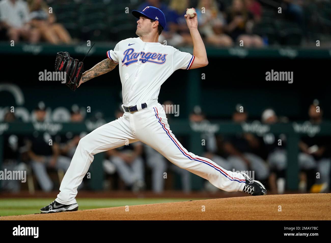 Texas Rangers starting pitcher Cole Ragans, making his debut in the ...