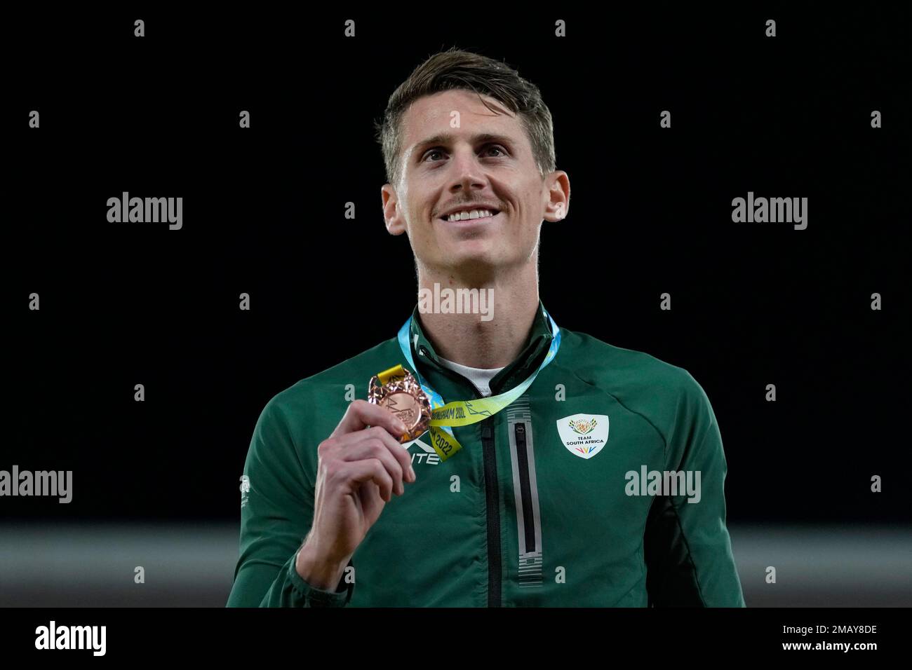 Jovan van Vuuren of South Africa poses on the podium after winning the ...