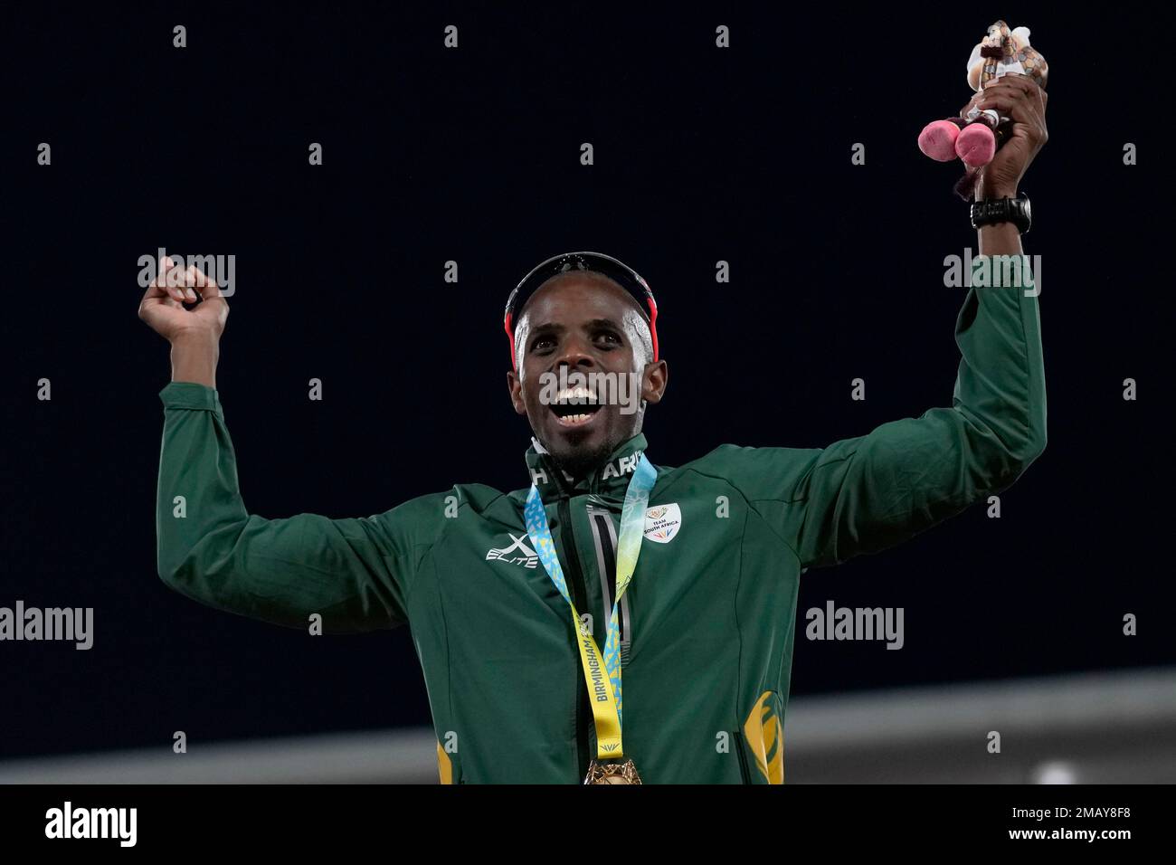 Ndodomzi Ntutu of South Africa celebrates on the podium after winning ...