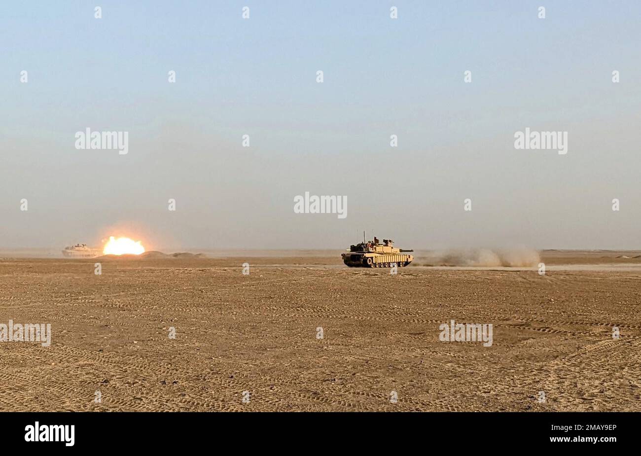 M1A2 Abram tanks from the 1st Combined Arms Battalion, 163rd Cavalry ...