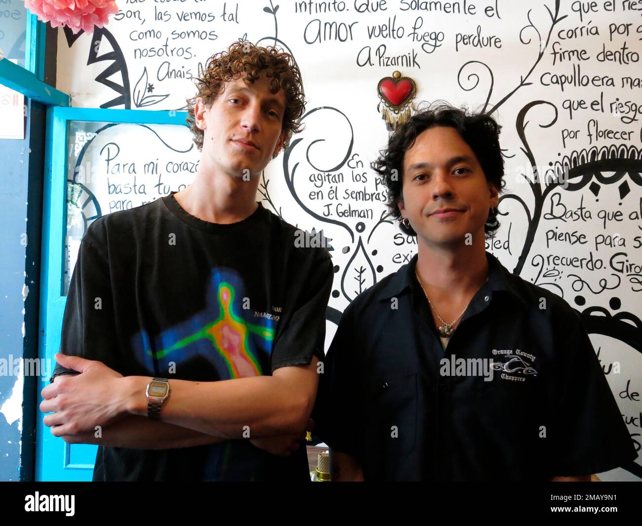 Members of the Australian band Last Dinosaurs, Michael Sloane, left, and Lachlan Caskey, pose ...