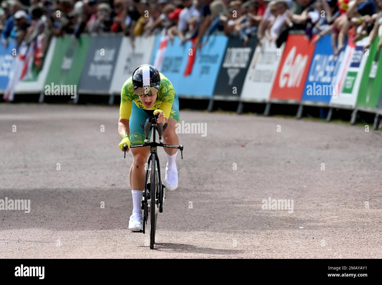 Grace Brown of Australia crosses the finish line as she competes in the ...