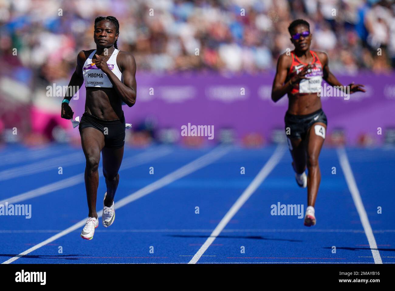 Christine Mboma of Namibia races in her heat of the women's 200 meters ...