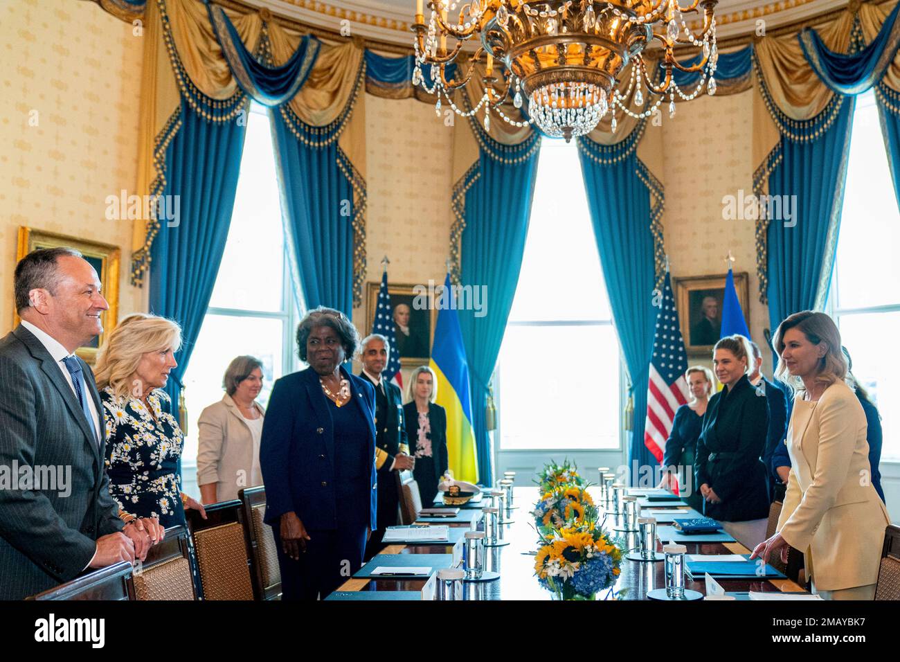 FILE - Second gentleman Doug Emhoff, left, joins first lady Jill Biden ...