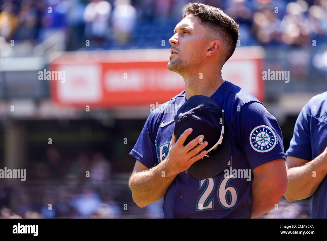 Seattle Mariners' Adam Frazier before the start of a baseball game ...