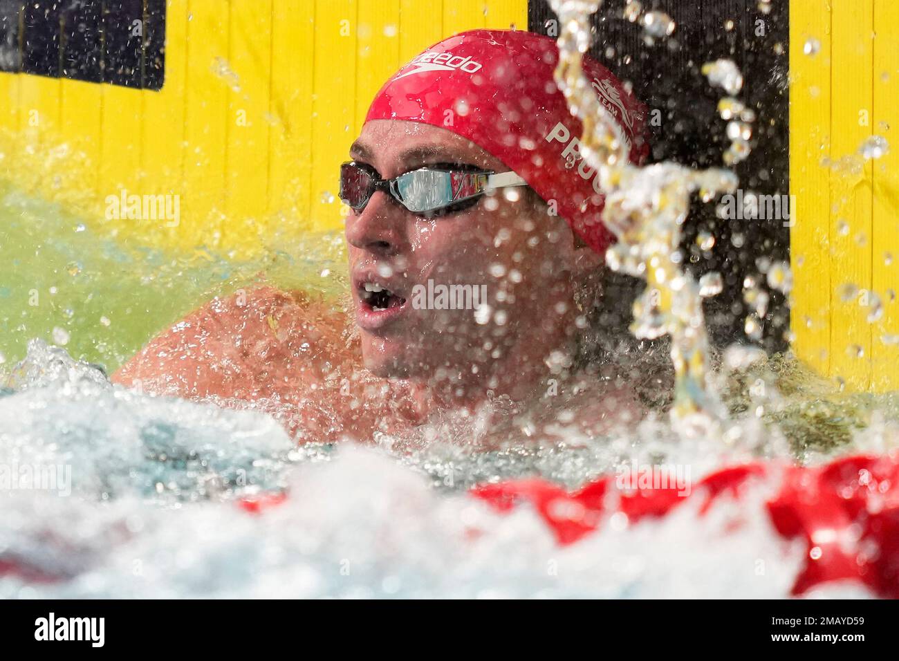 Benjamin Proud of England reacts after winning the gold medal in the ...