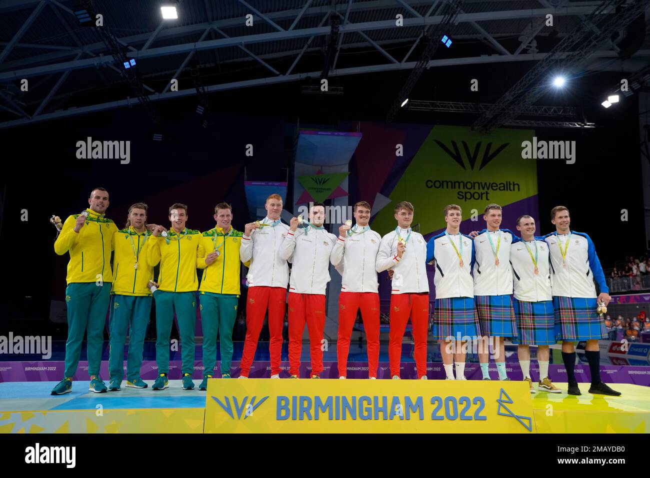 Silver medalists Team Australia, gold medalists Team England and bronze medalists Team Scotland ...