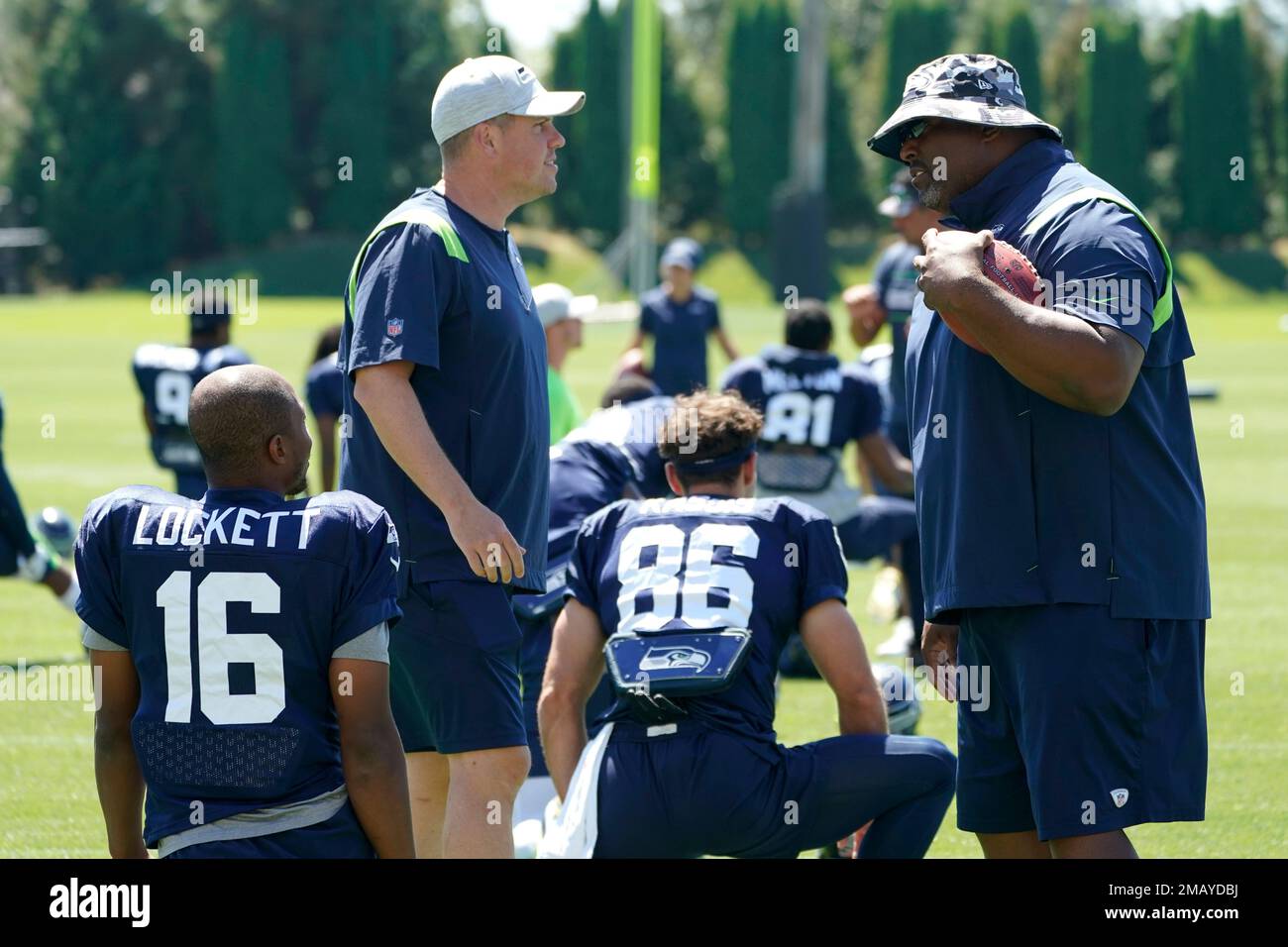 Seattle Seahawks offensive coordinator Shane Waldron, second from left ...