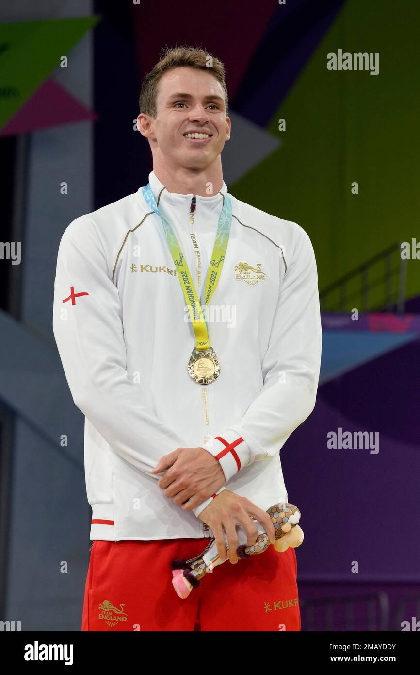 Benjamin Proud of England poses after winning the gold medal in the Men ...