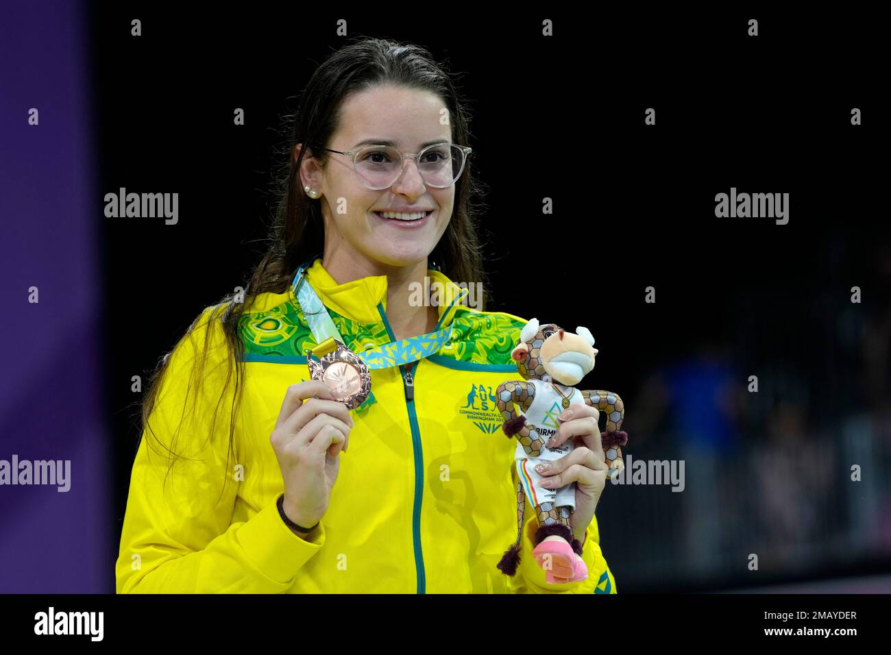 Kaylee McKeown of Australia poses after winning the bronze medal in the ...