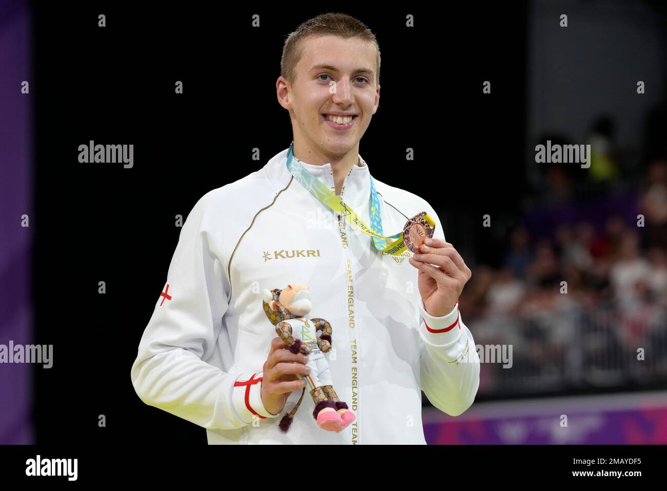 Luke Thomas Turley of England poses after winning the bronze medal in ...