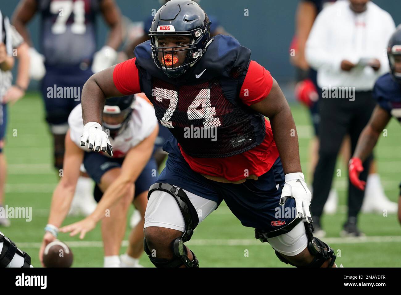 Mississippi offensive lineman Erick Cade (74) blocks during an NCAA ...