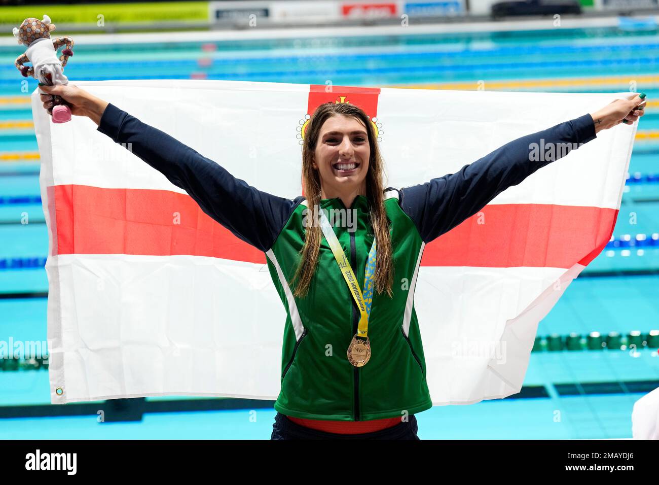 Bethany Firth of Northern Ireland poses after winning the gold medal in ...