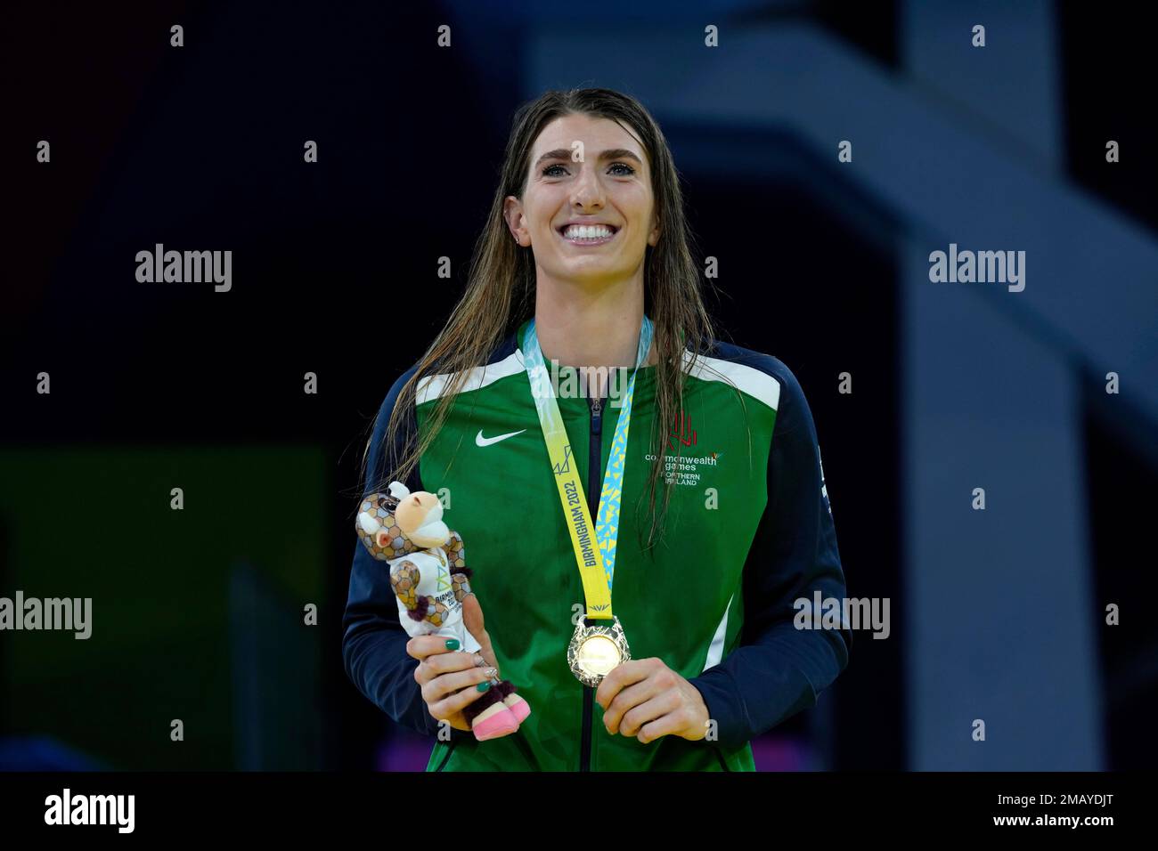 Bethany Firth of Northern Ireland poses after winning the gold medal in ...