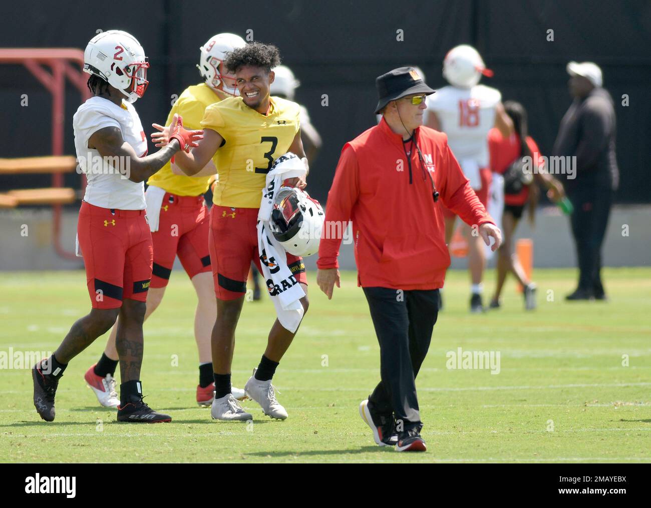 Maryland quarterback Taulia Tagovailoa (3) high-fives wide receiver ...