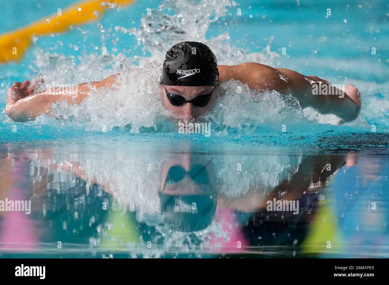 Finlay Knox of Canada swims in the Men's 200 meters individual medley ...