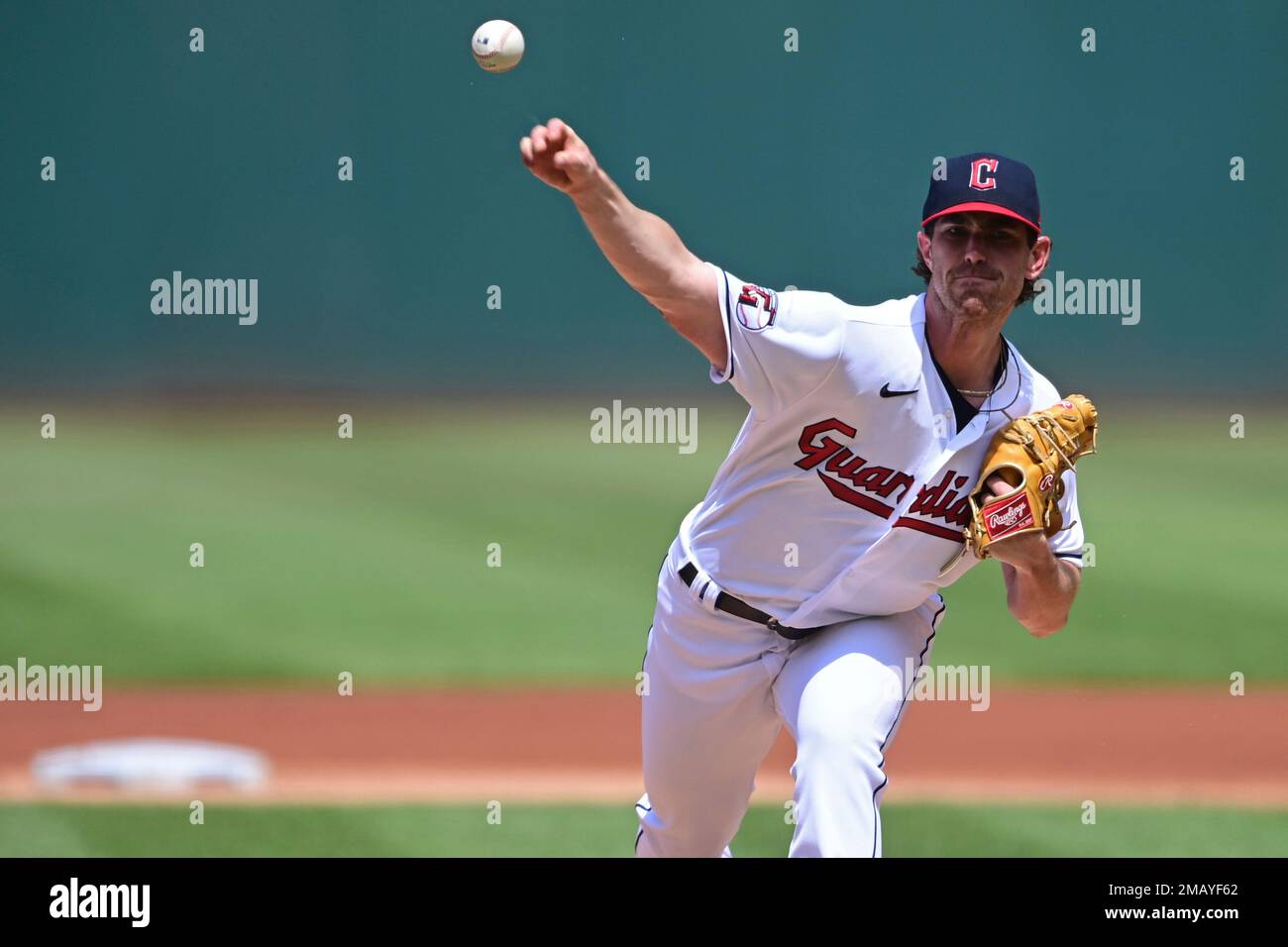 Cleveland Guardians starting pitcher Shane Bieber delivers during the ...