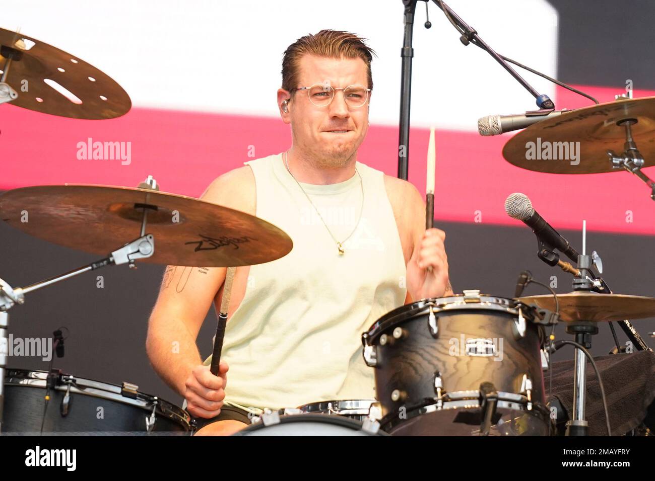 Jon Beavis of Idles performs on day three of the Lollapalooza Music ...