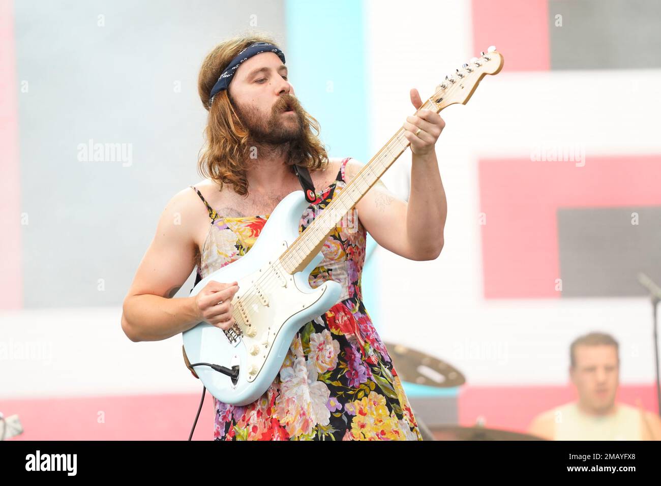 Mark Bowen of Idles performs on day three of the Lollapalooza Music Festival on Saturday, July ...