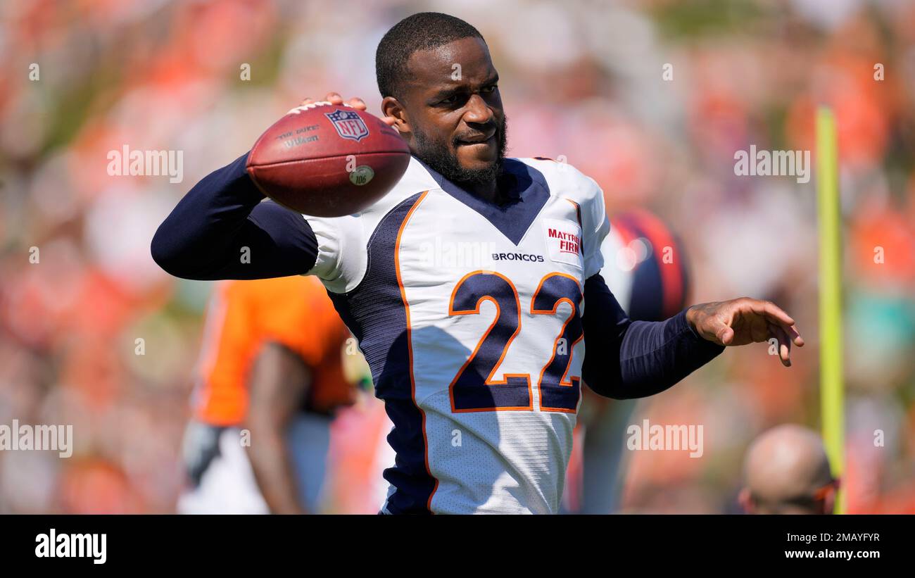Denver Broncos safety Kareem Jackson (22) takes part in drills during ...