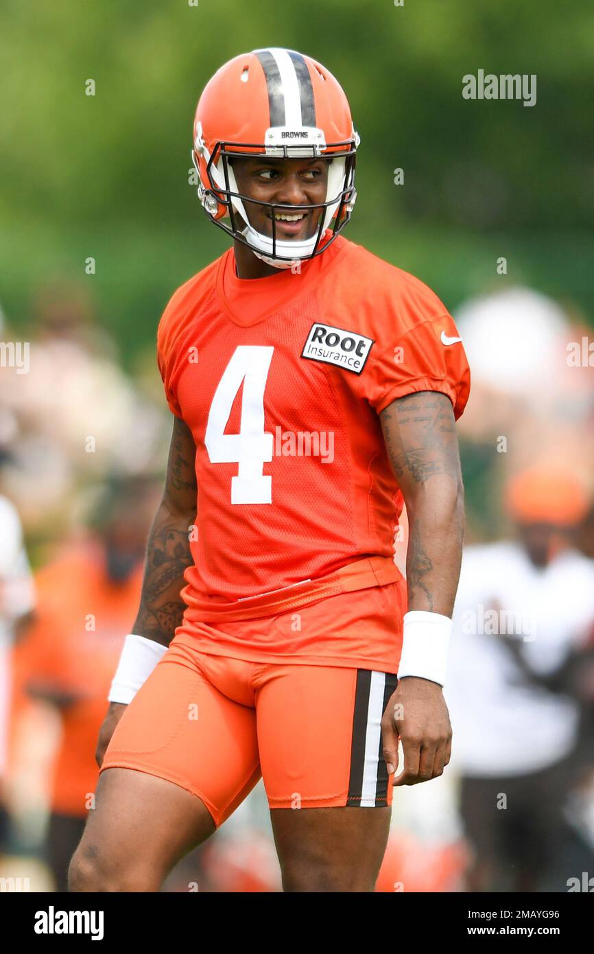 Cleveland Browns quarterback Deshaun Watson laughs during the NFL ...