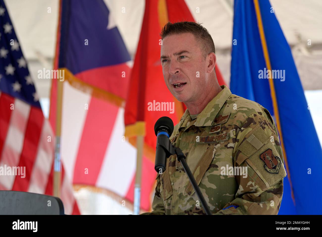 U.S. Air Force Col. Pete Boone, commander, 156th Wing, speaks during ...