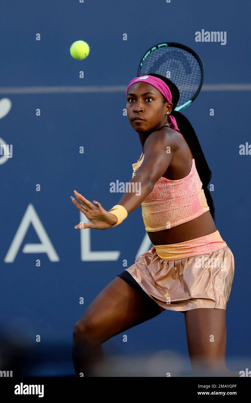 Coco Gauff, of United States, prepares to hit a forehand to Anhelina ...