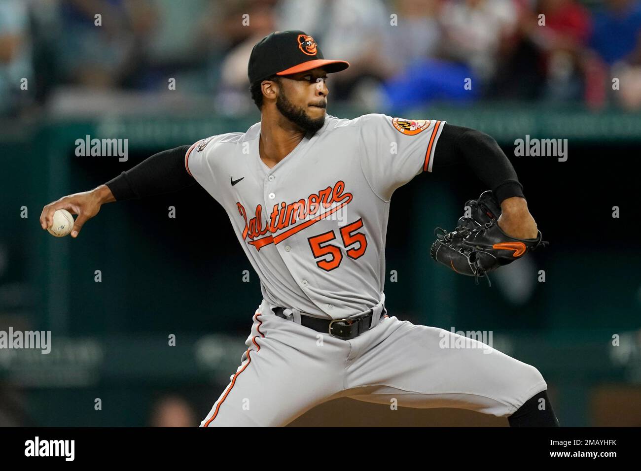 Baltimore Orioles relief pitcher Dillon Tate throws to the Texas ...