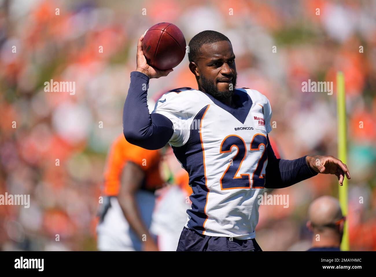Denver Broncos safety Kareem Jackson (22) takes part in drills during ...