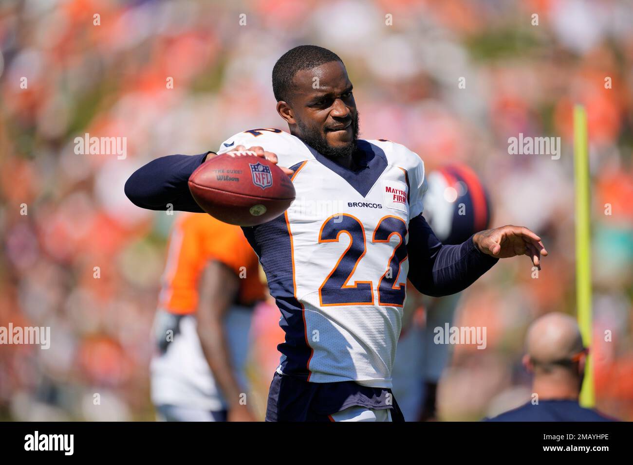 Denver Broncos safety Kareem Jackson (22) takes part in drills during ...