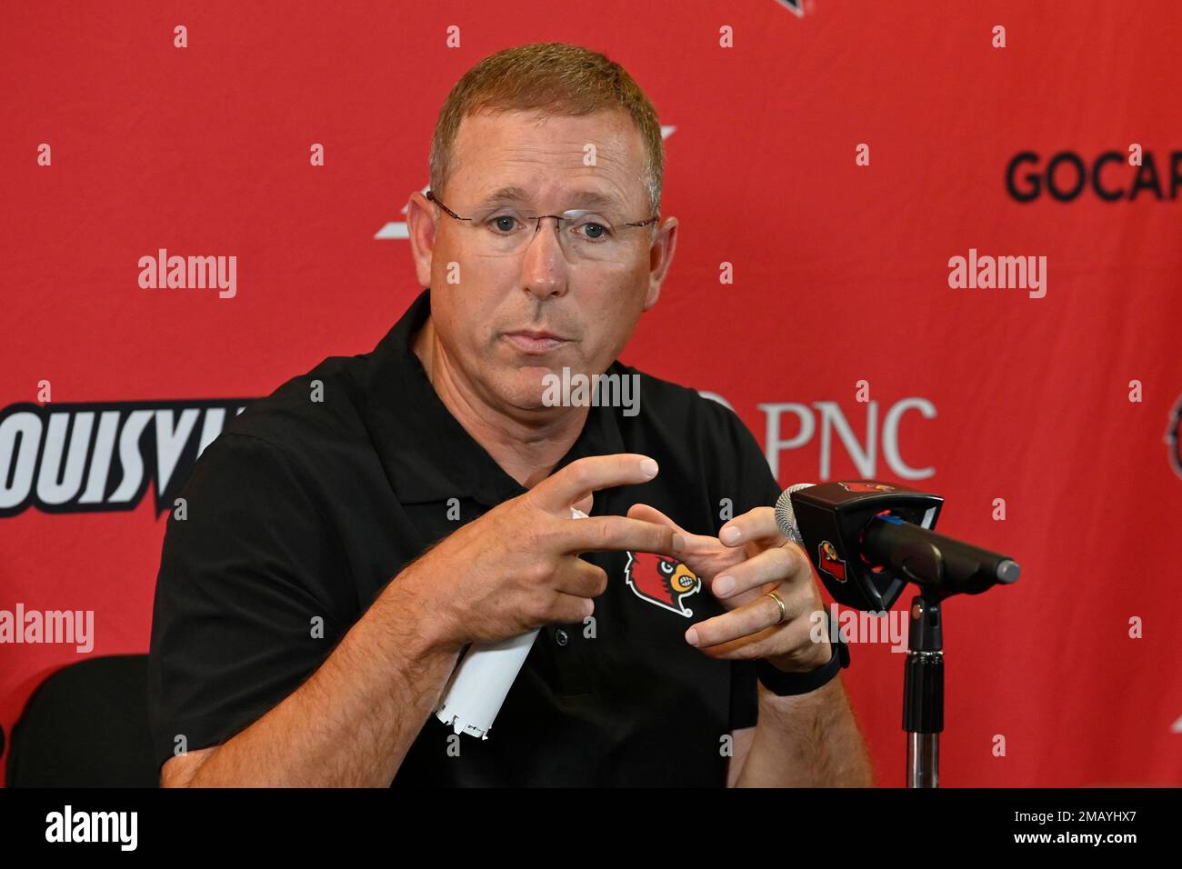 Louisville coach Scott Satterfield answers questions the NCAA college ... Louisville coach Scott Satterfield answers questions the NCAA college ...