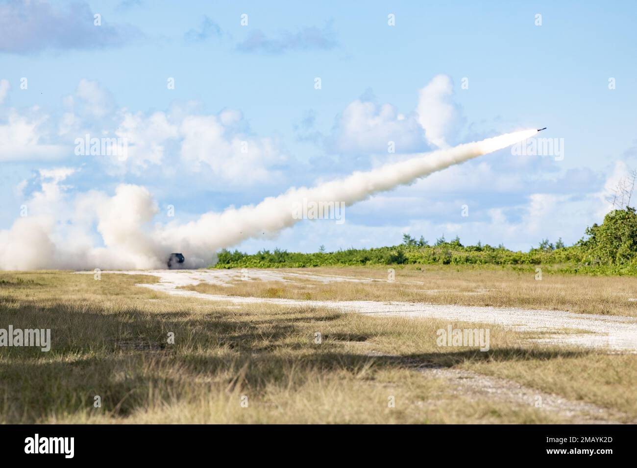 A U.S. Marine Corps High-Mobility Artillery Rocket System with 5th ...
