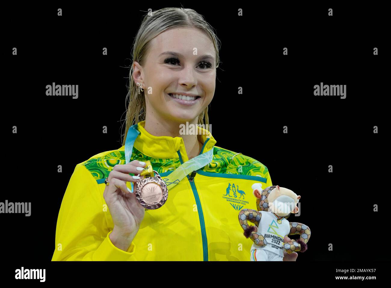 Bronze medalist Australia's Keira Stephens celebrates during a medal ...