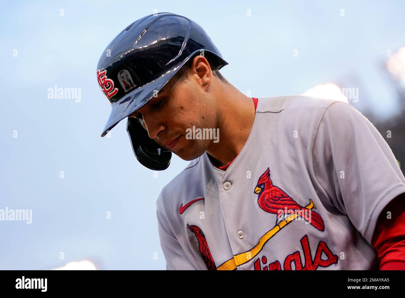 St. Louis Cardinals' Dylan Carlson prepares for an at-bat during a ...