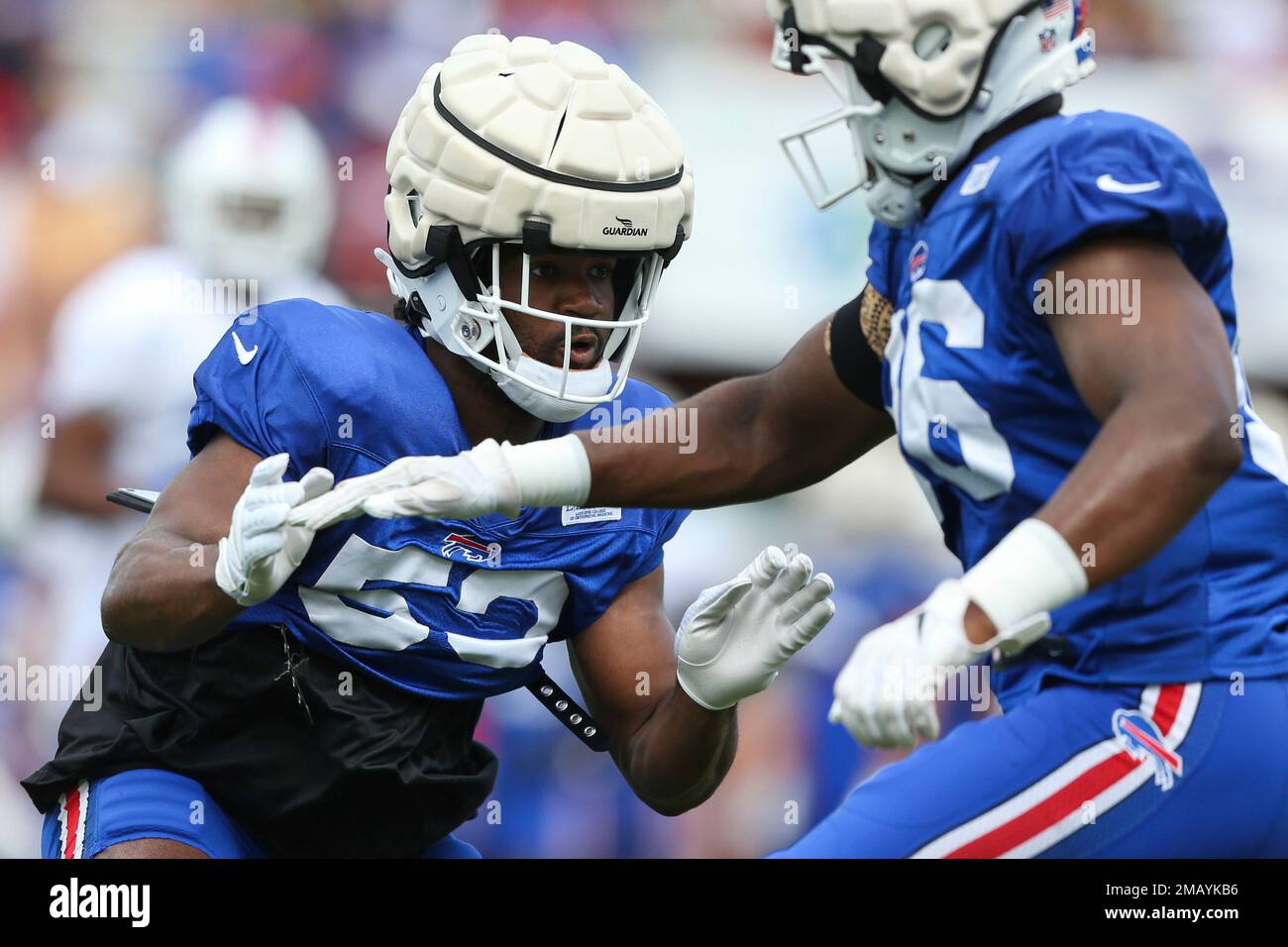 Buffalo Bills linebacker Tyrel Dodson (53) takes part in a drill during ...