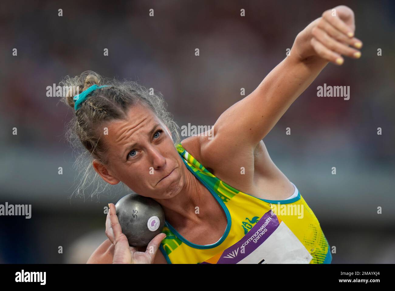 Australia's Taneille Crase competes in the Heptathlon shot put during ...